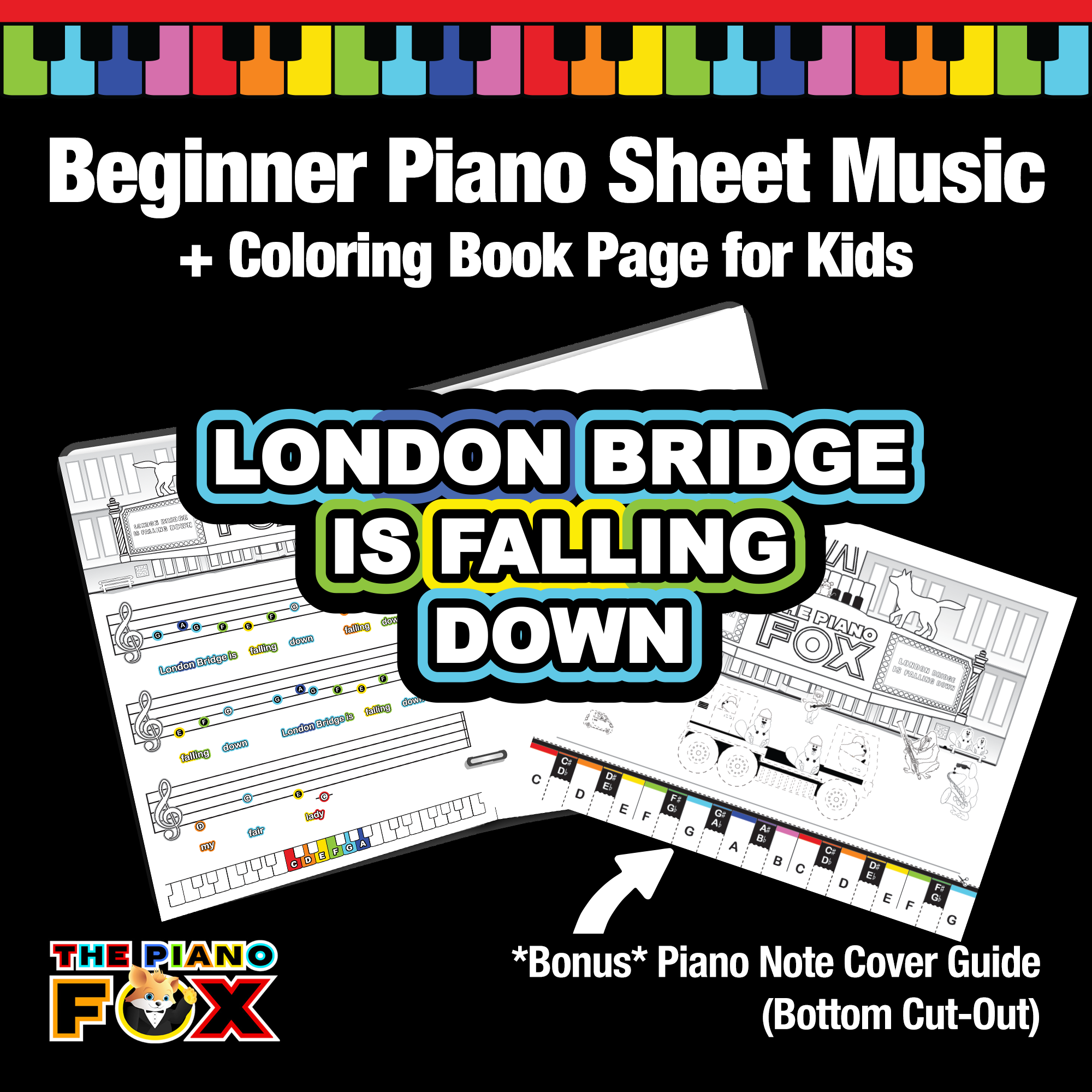 London Bridge is Falling Down Piano Coloring Book Page for Kids with ...